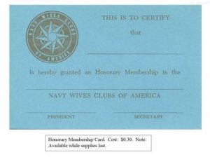 Honorary Membership Card - Navy Wives Clubs of America